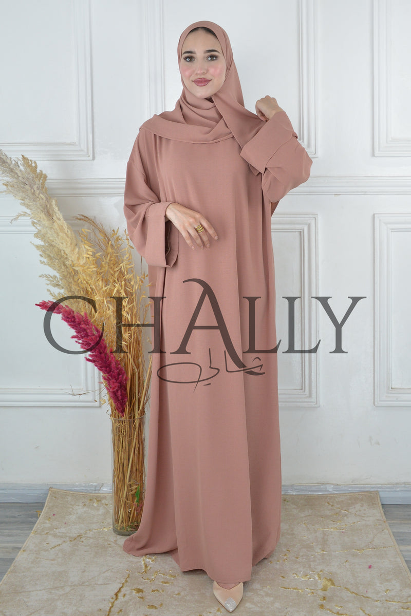 Abaya En Lin - SAUMON TEINTÉ – challymaroc